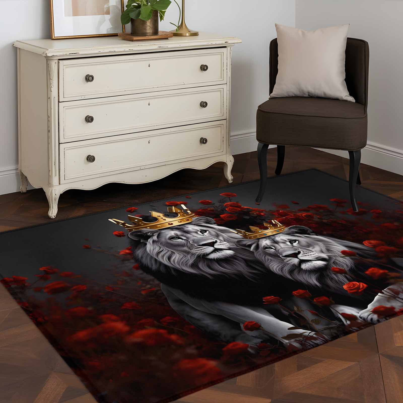 3'x5' Area Rugs, Lions Couples Indoor Outdoor Area Rug for Living Room ...