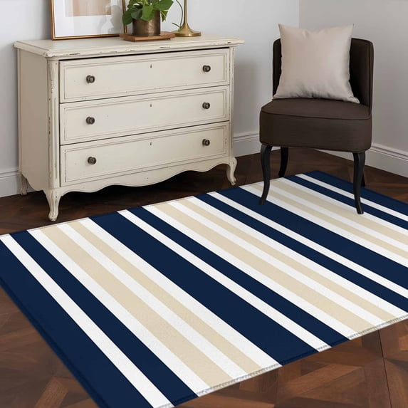 3'x5' Area Rugs, Navy Blue Khaki Striped Indoor Outdoor Area Rug for ...