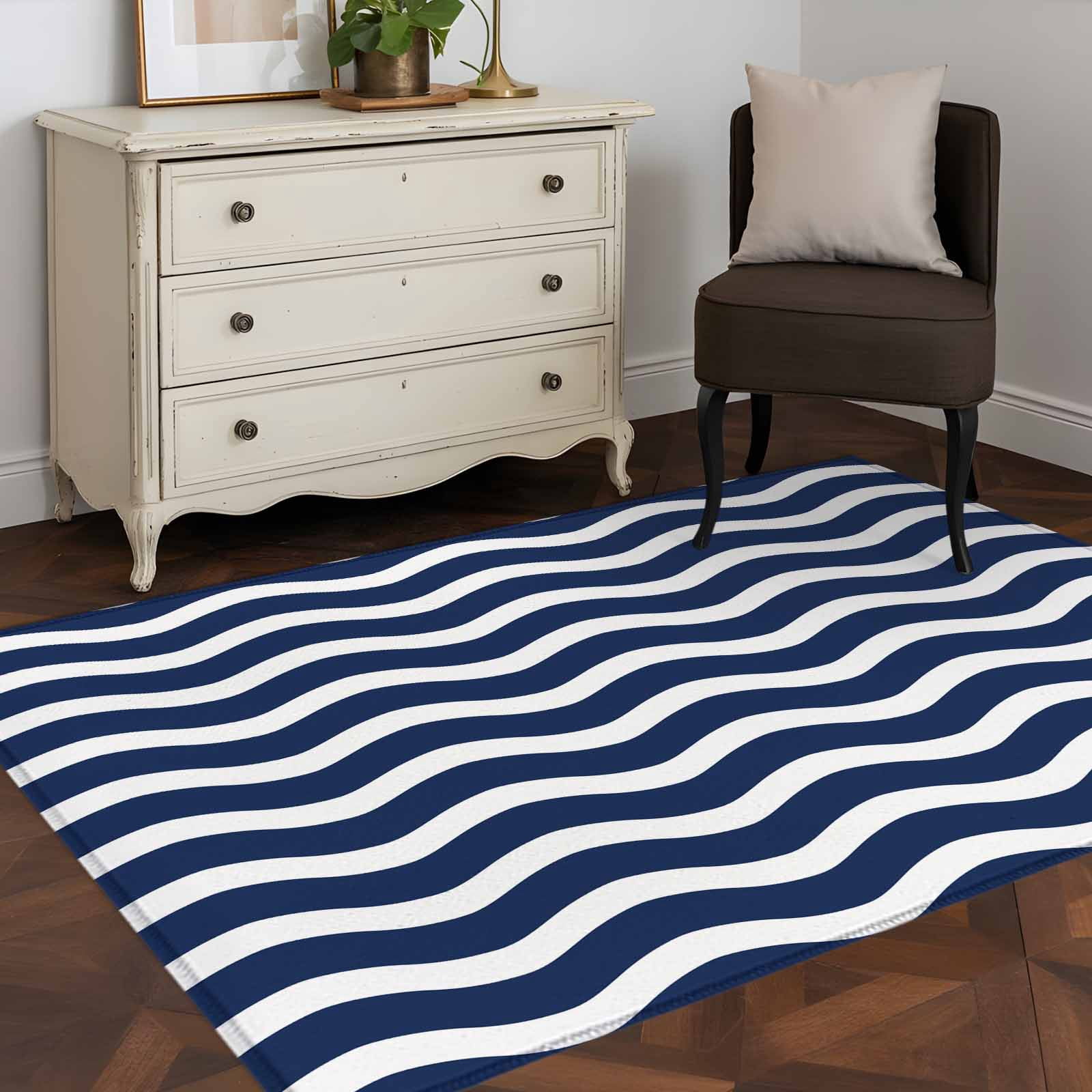 3'x5' Area Rugs, Navy Blue Moire Indoor Outdoor Area Rug for Living ...