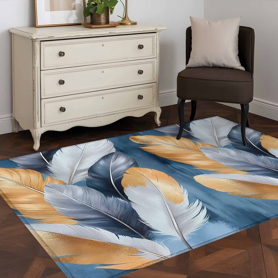3'x5' Area Rugs, Navy Blue Yellow Feather Indoor Outdoor Area Rug for ...
