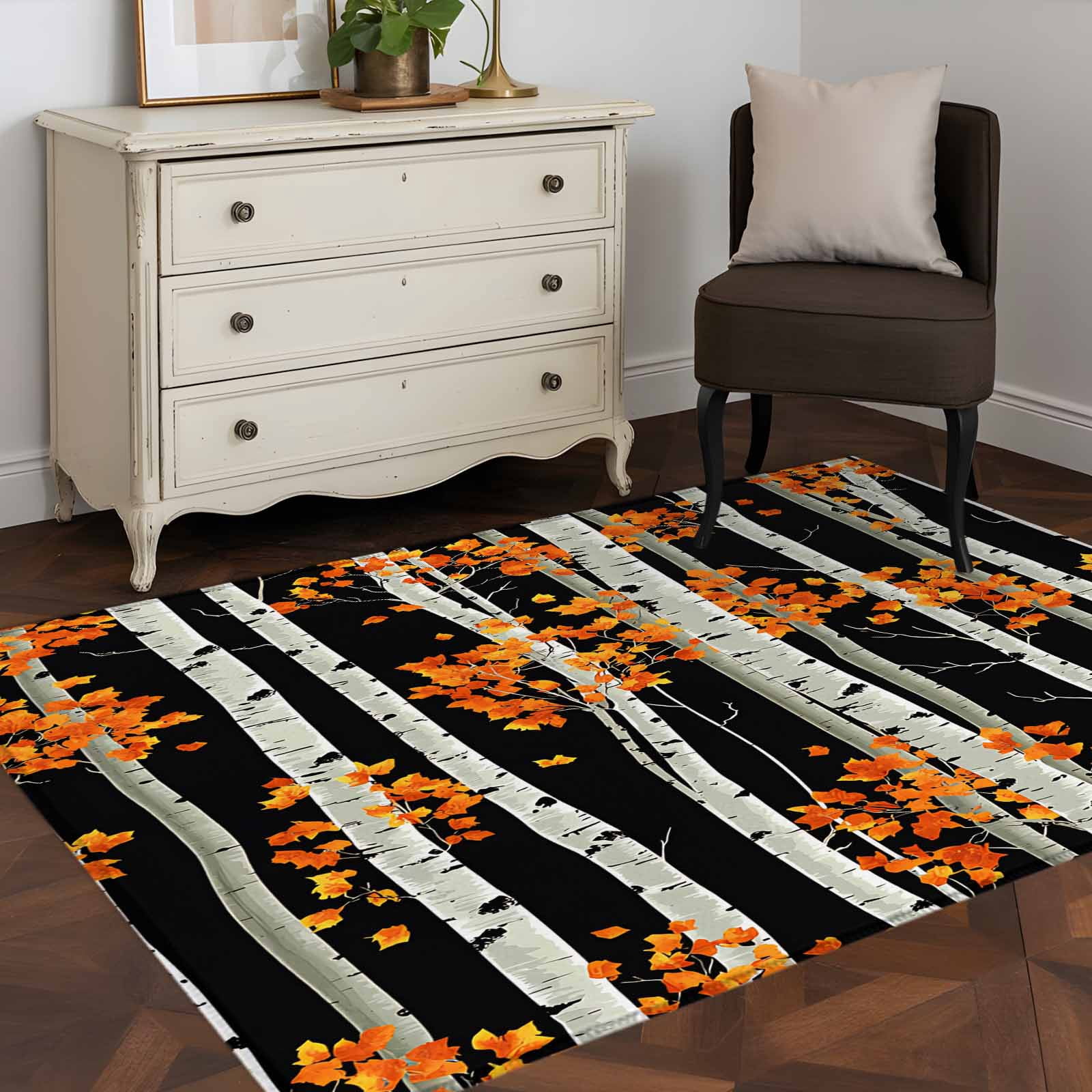3'x5' Area Rugs, Orange Botanical Indoor Outdoor Area Rug for Living ...