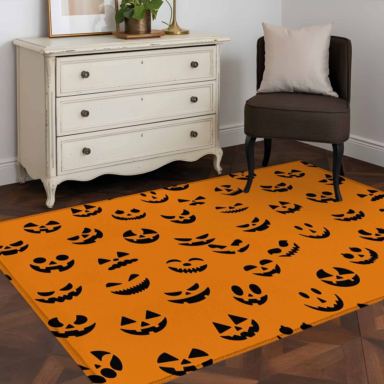 3'x5' Area Rugs, Orange Halloween Indoor Outdoor Area Rug for Living ...