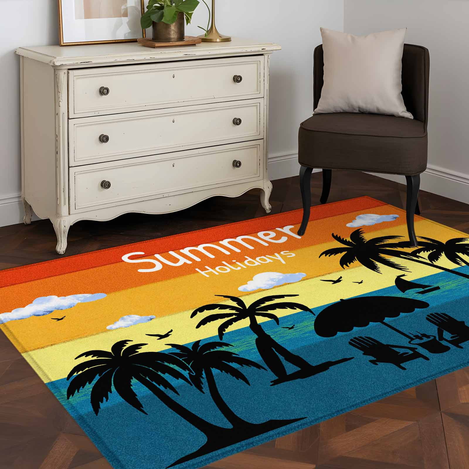 3'x5' Area Rugs, Palm Trees Silhouette Indoor Outdoor Area Rug for ...