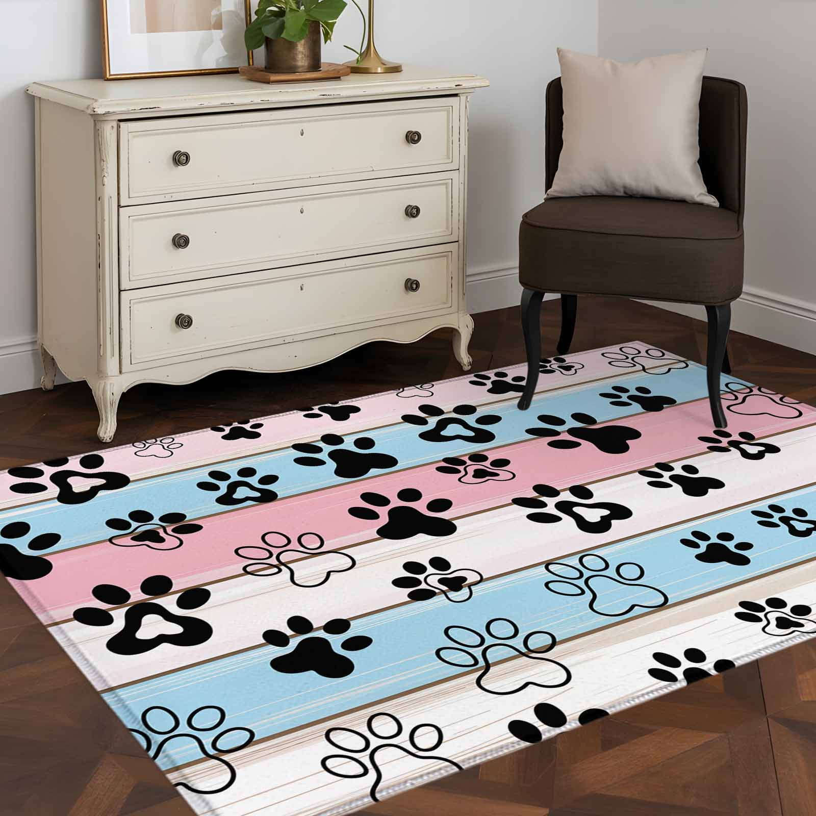 3'x5' Area Rugs, Pink Blue Paw Print Indoor Outdoor Area Rug for Living ...