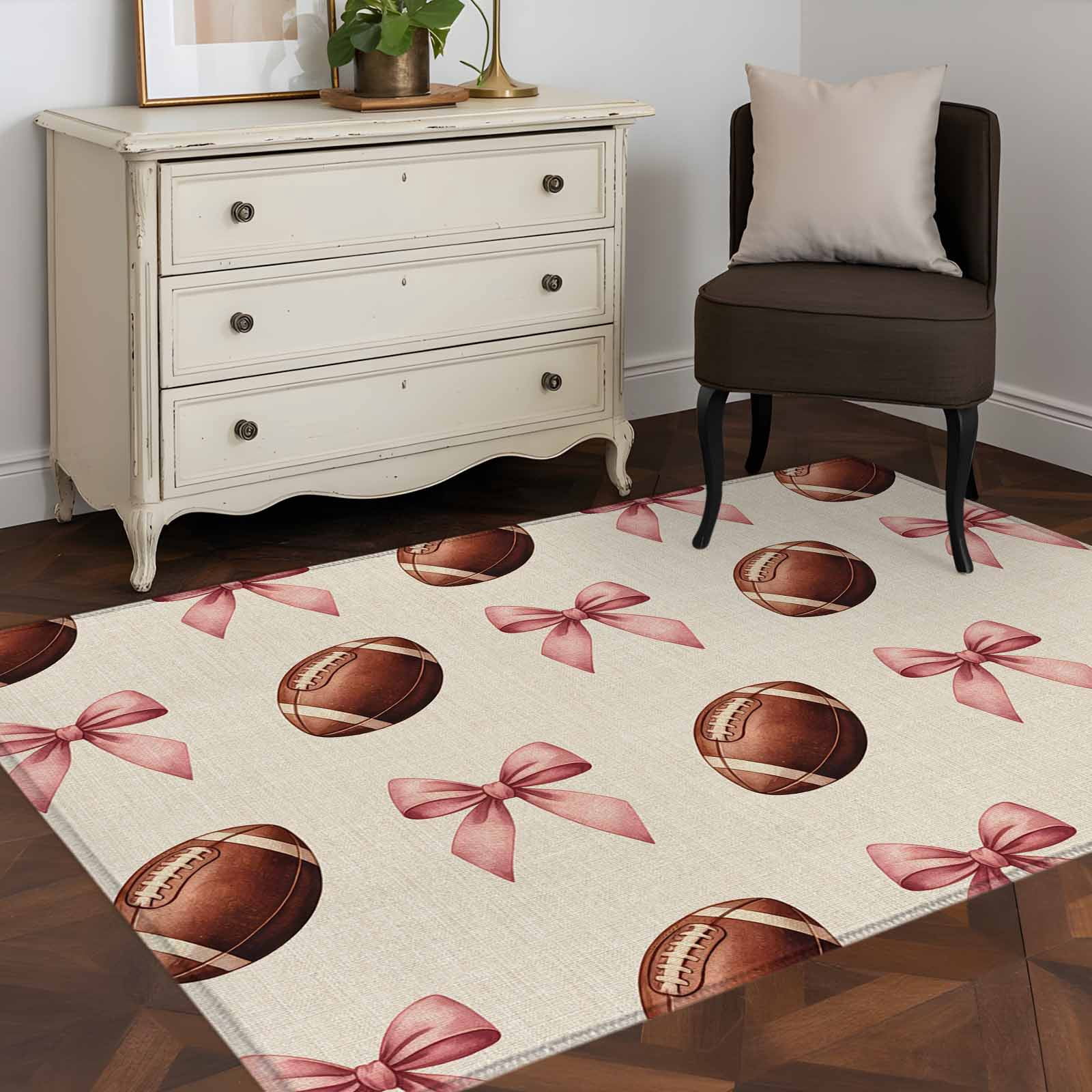 3'x5' Area Rugs, Pink Bow Football Indoor Outdoor Area Rug for Living ...