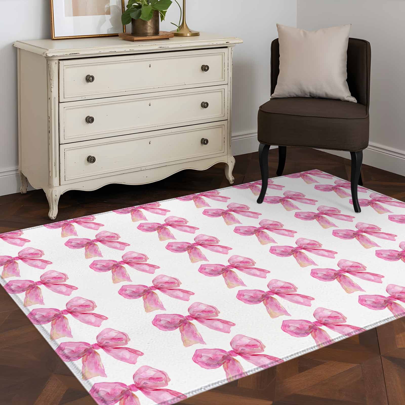 3'x5' Area Rugs, Pink Bow Ribbon Indoor Outdoor Area Rug for Living ...