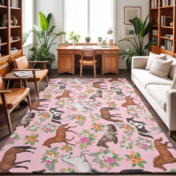 3'x5' Area Rugs, Pink Horse Indoor Outdoor Area Rug for Living Room ...