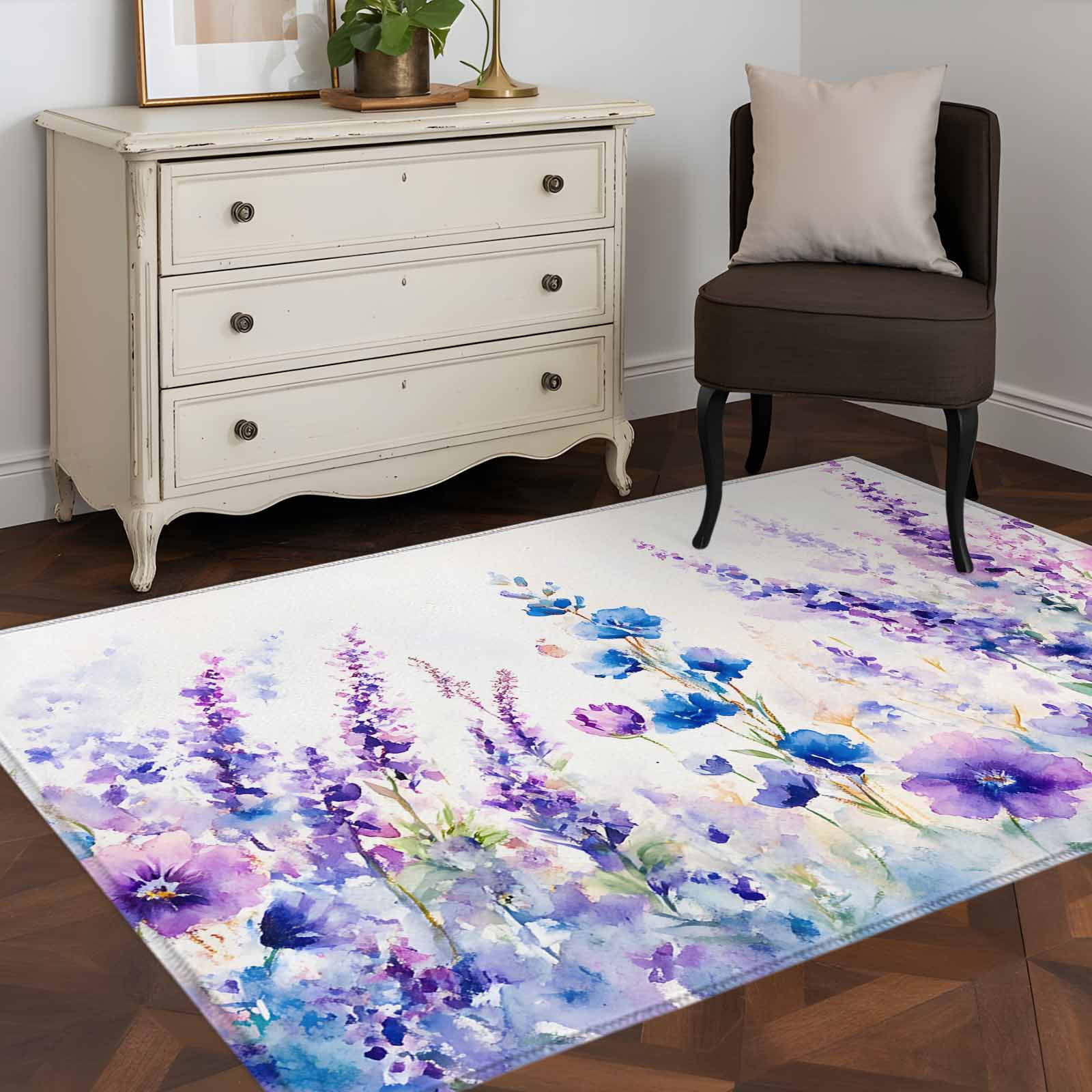 3'x5' Area Rugs, Purple Blue Flower Indoor Outdoor Area Rug for Living ...