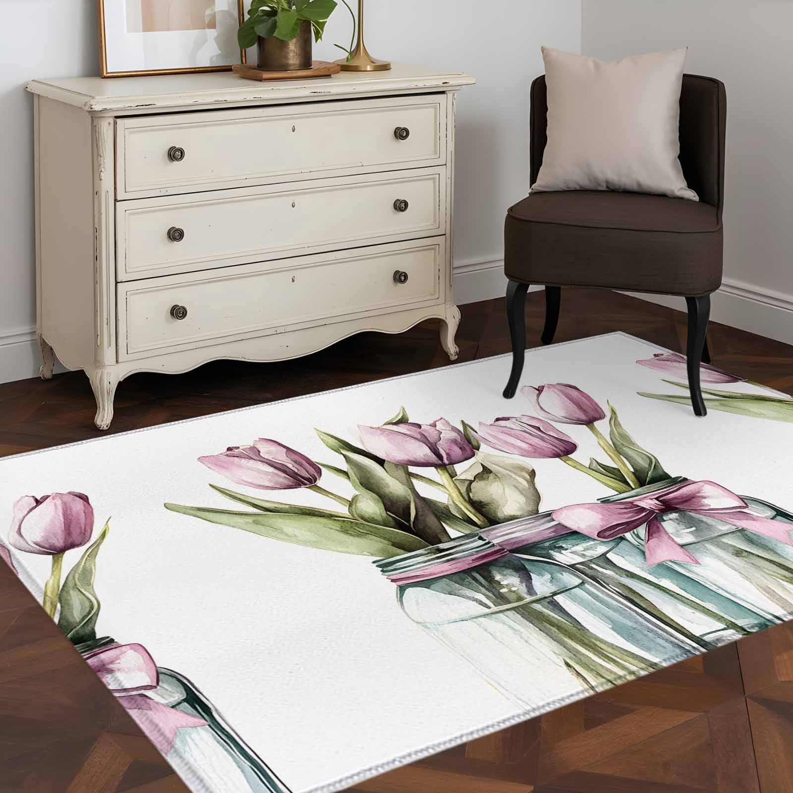 3'x5' Area Rugs, Purple Floral Indoor Outdoor Area Rug for Living Room ...