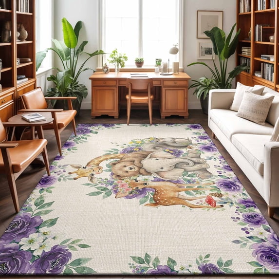 3'x5' Area Rugs, Purple Roses Animals Indoor Outdoor Area Rug for ...