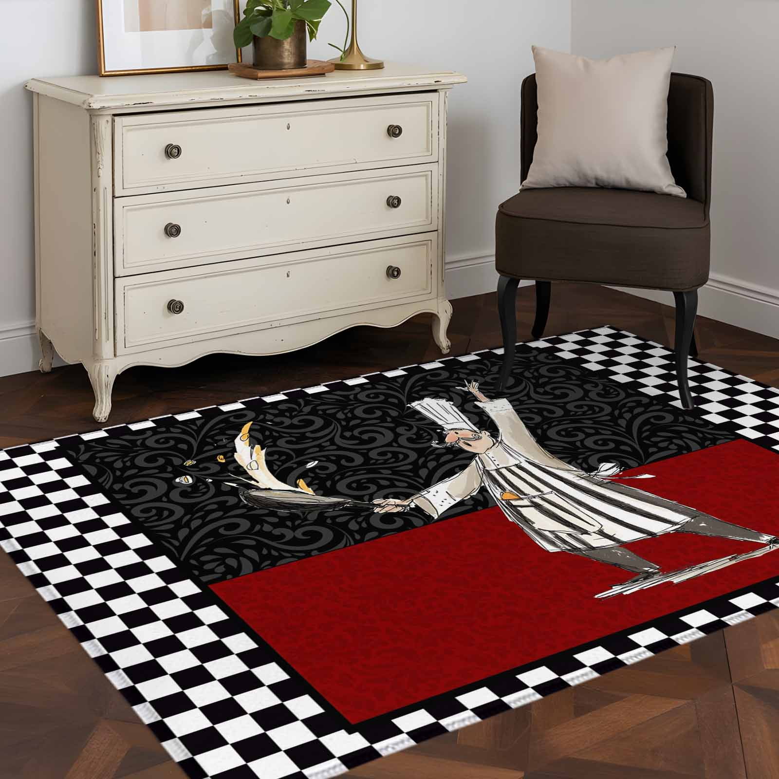 3'x5' Area Rugs, Red Black Chef Indoor Outdoor Area Rug for Living Room ...