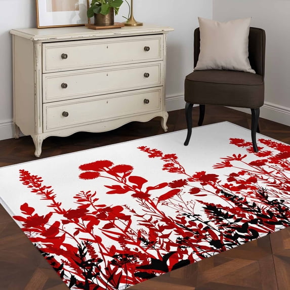3'x5' Area Rugs, Red Flowers Indoor Outdoor Area Rug for Living Room ...