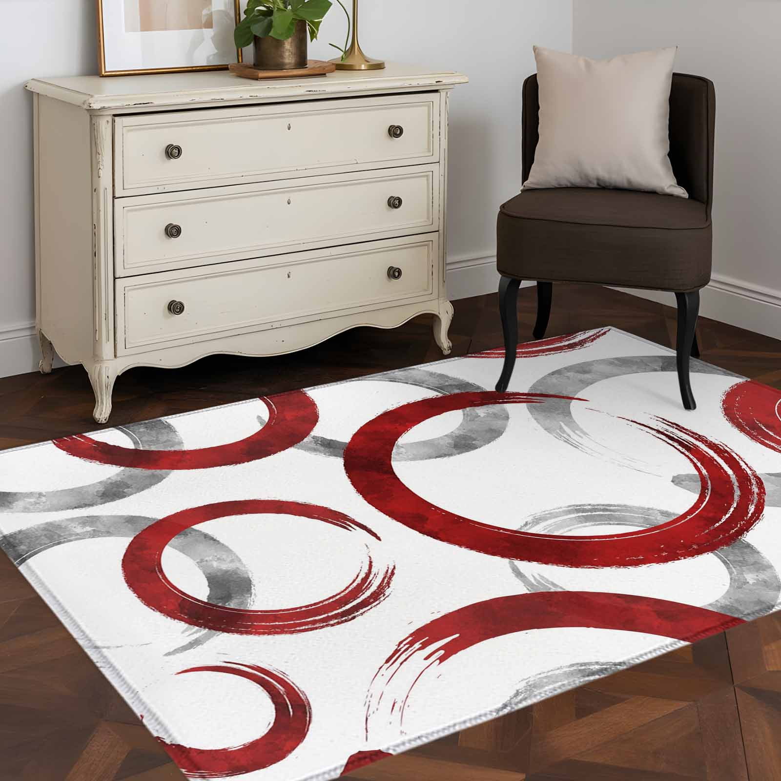 3'x5' Area Rugs, Red Grey Indoor Outdoor Area Rug for Living Room ...