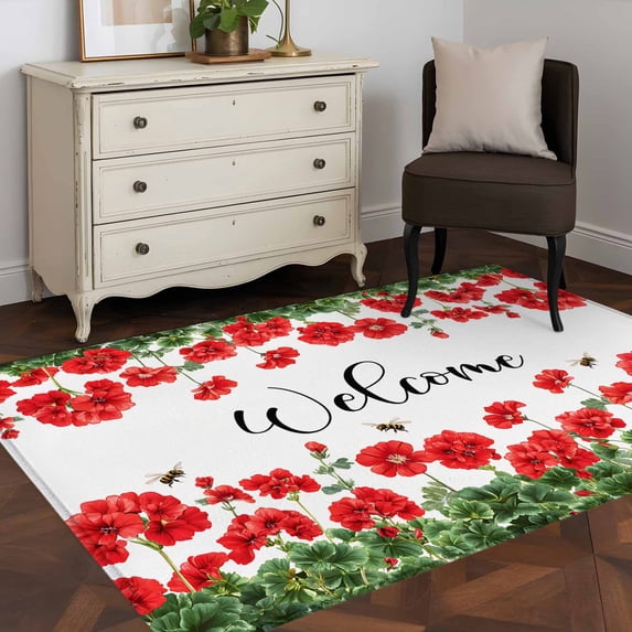 3'x5' Area Rugs, Red Spring Floral Indoor Outdoor Area Rug for Living ...