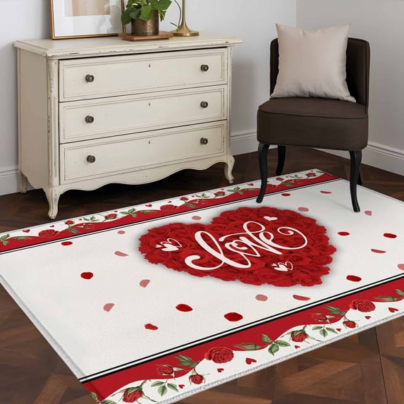 3'x5' Area Rugs, Red Valentine's Day Indoor Outdoor Area Rug for Living ...