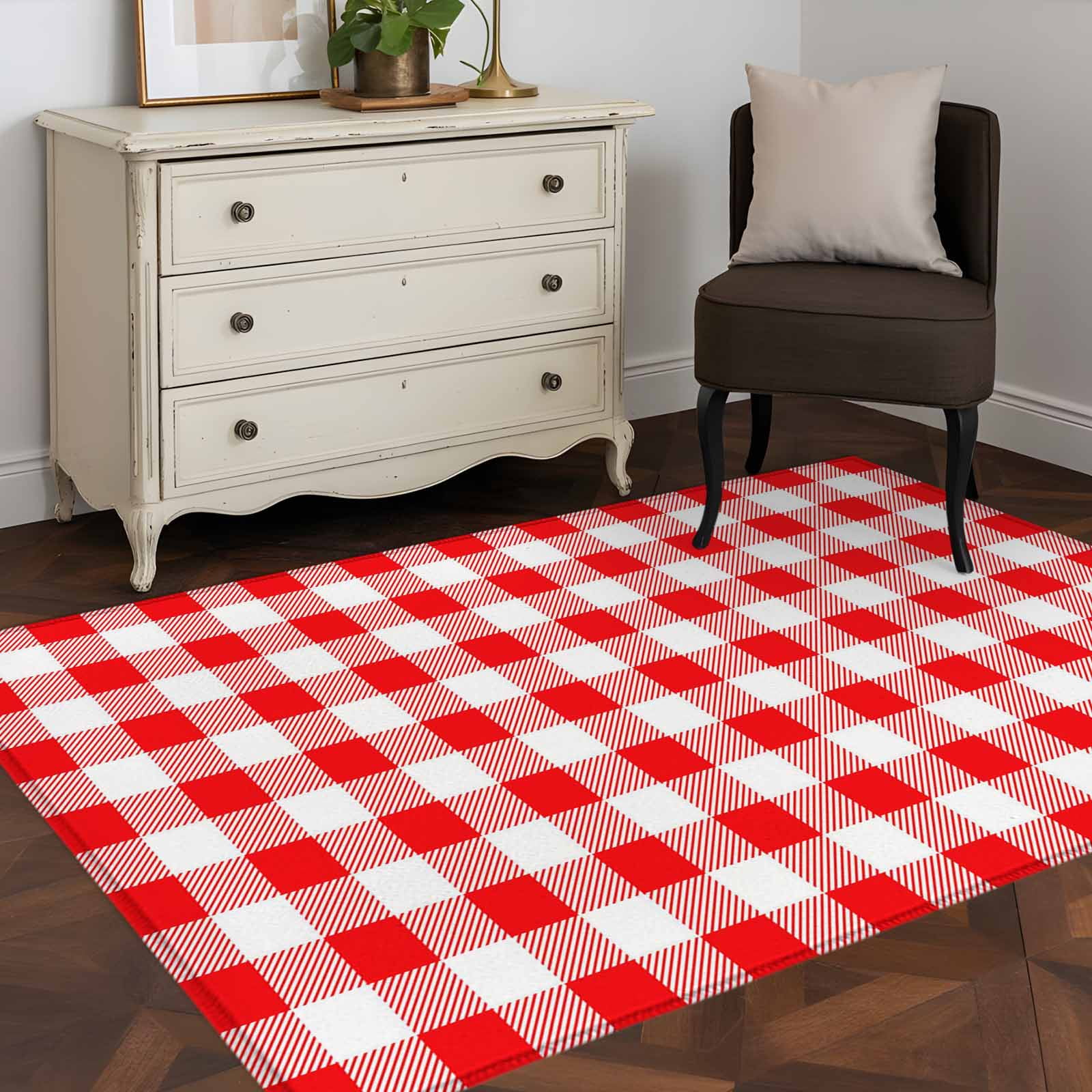 3'x5' Area Rugs, Red White Plaid Indoor Outdoor Area Rug for Living ...