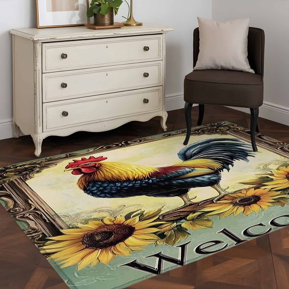 3'x5' Area Rugs, Retro Rooster Indoor Outdoor Area Rug for Living Room ...
