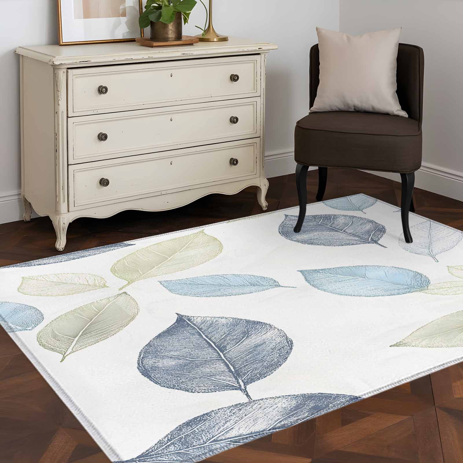 3'x5' Area Rugs, Sage Green Blue Leaves Indoor Outdoor Area Rug for ...