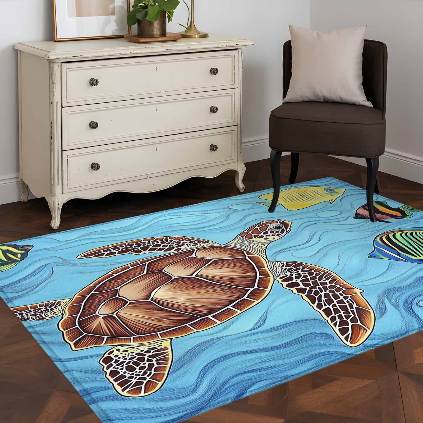 3'x5' Area Rugs, Sea Turtle Fish Indoor Outdoor Area Rug for Living ...
