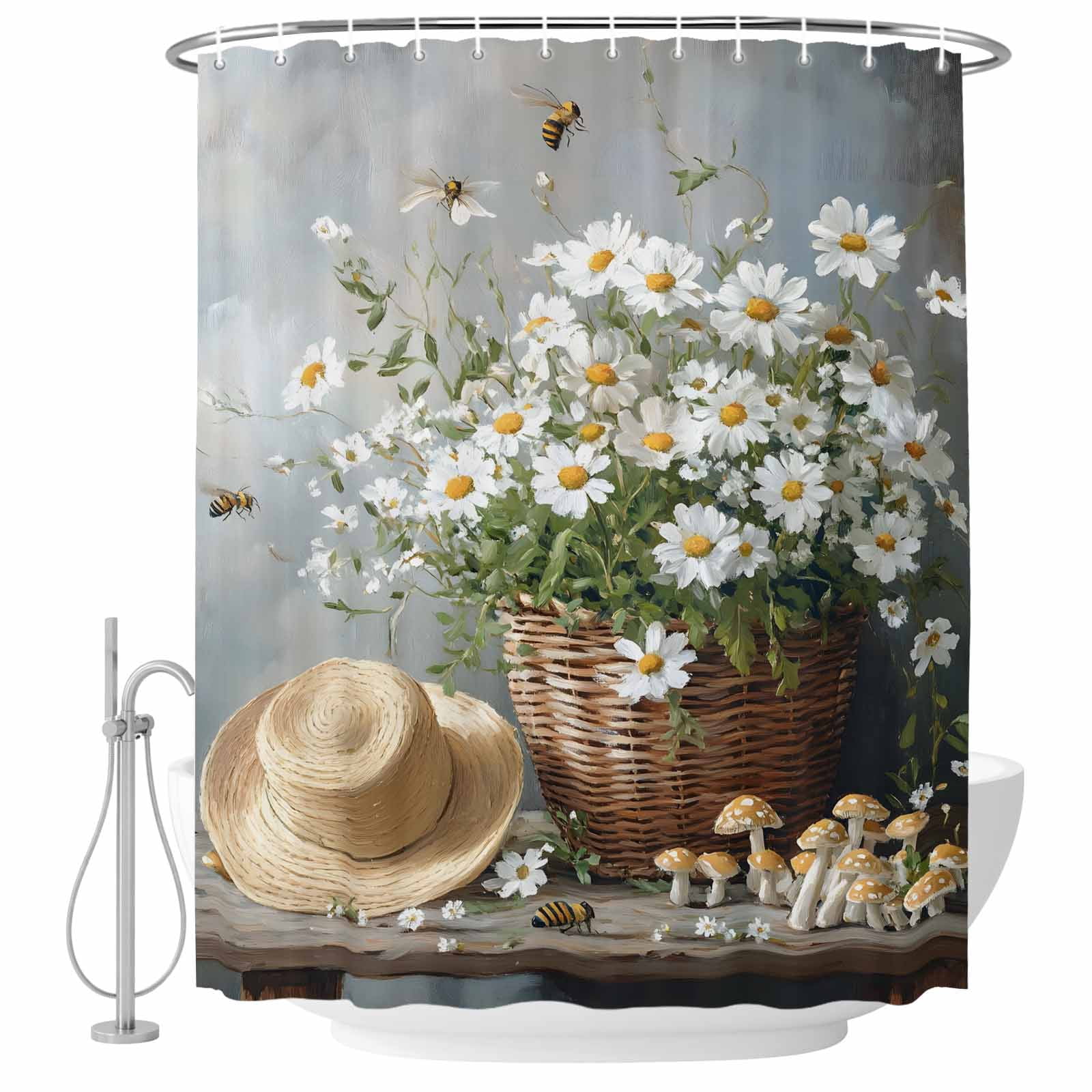 Xipuska Spring Floral Shower Curtain - Water Repellent Fabric Shower ...