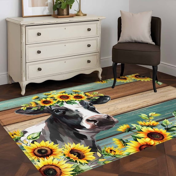 3'x5' Area Rugs, Sunflower Cow Indoor Outdoor Area Rug for Living Room ...