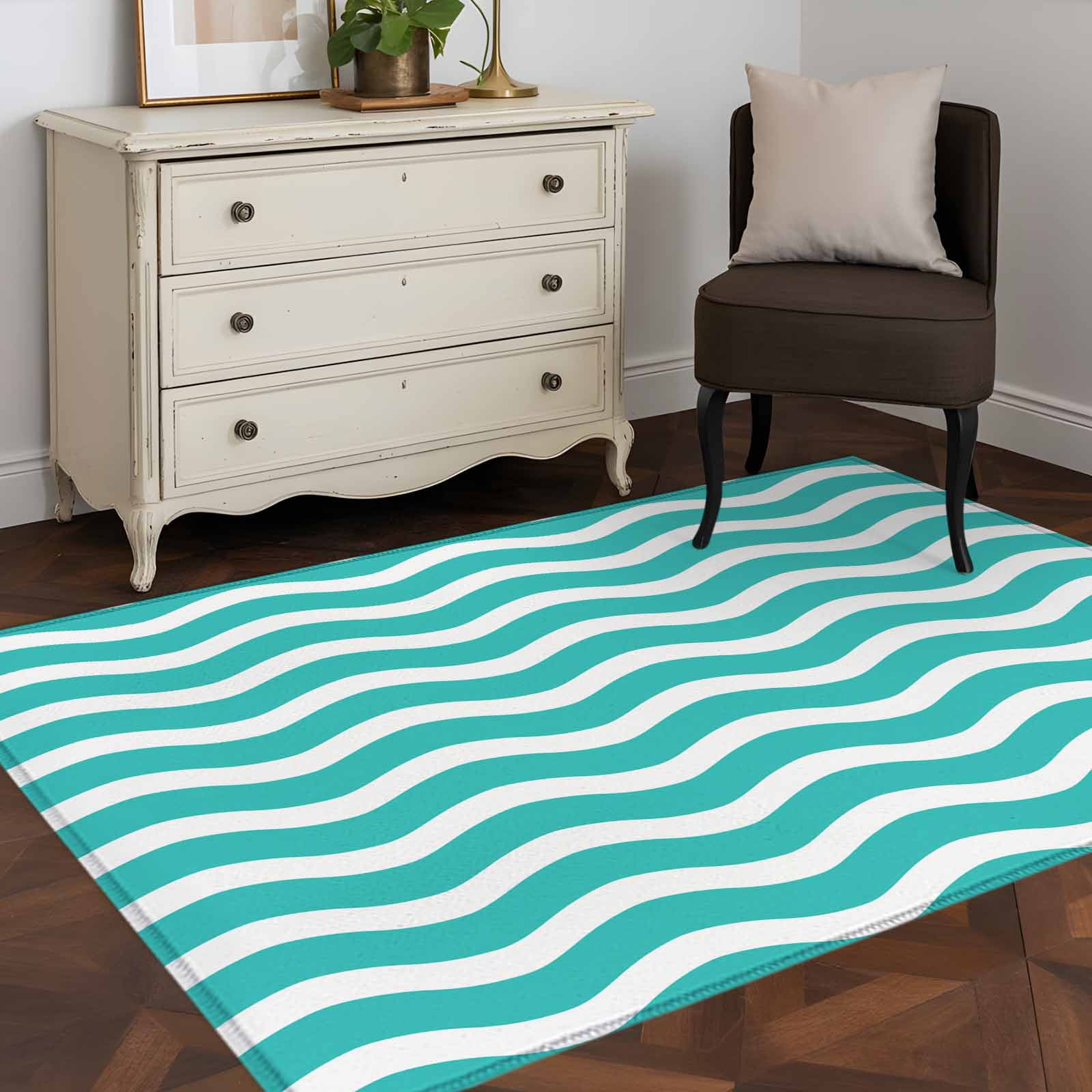 3'x5' Area Rugs, Teal Aqua Moire Ombre Indoor Outdoor Area Rug for ...