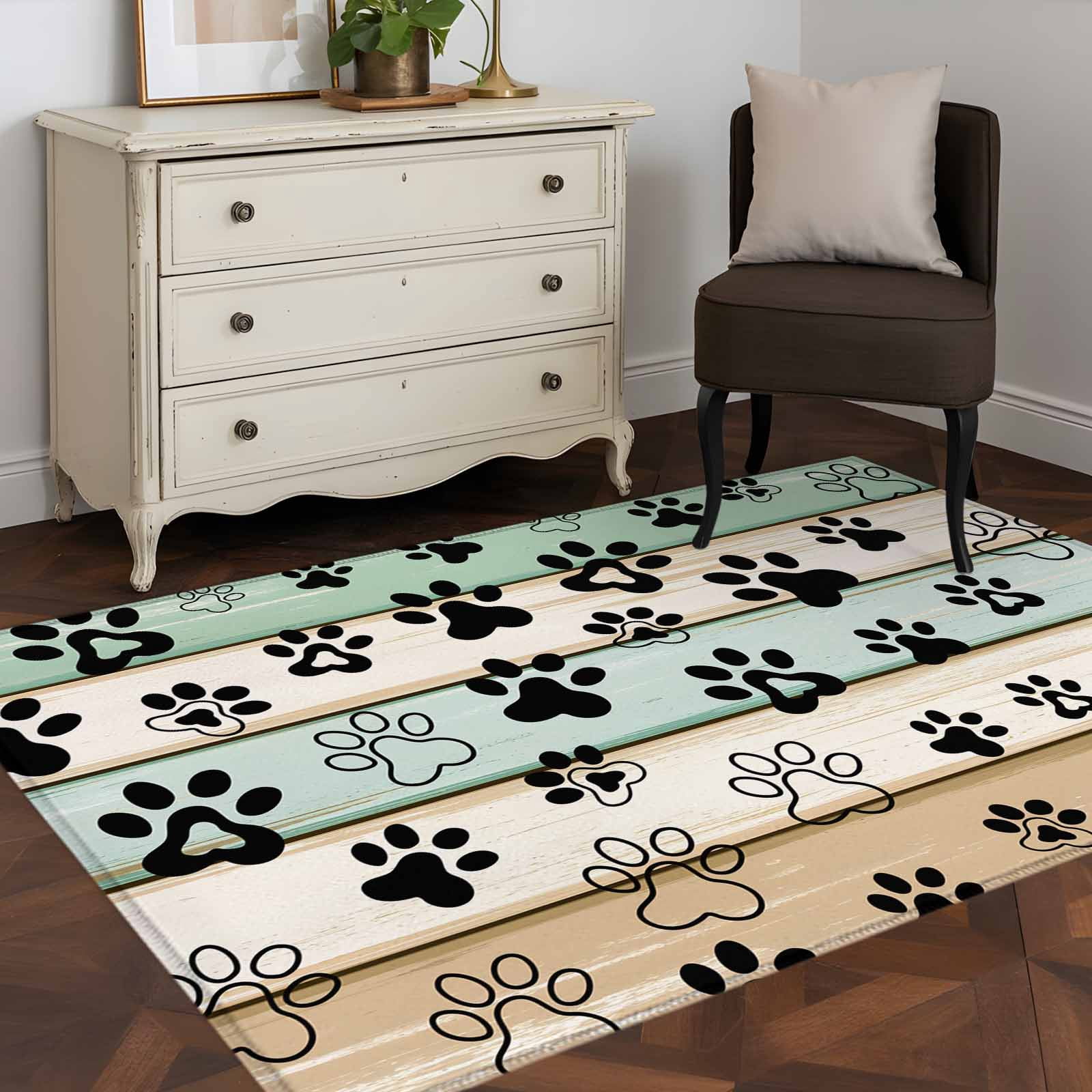 3'x5' Area Rugs, Teal Brown Paw Print Indoor Outdoor Area Rug for ...
