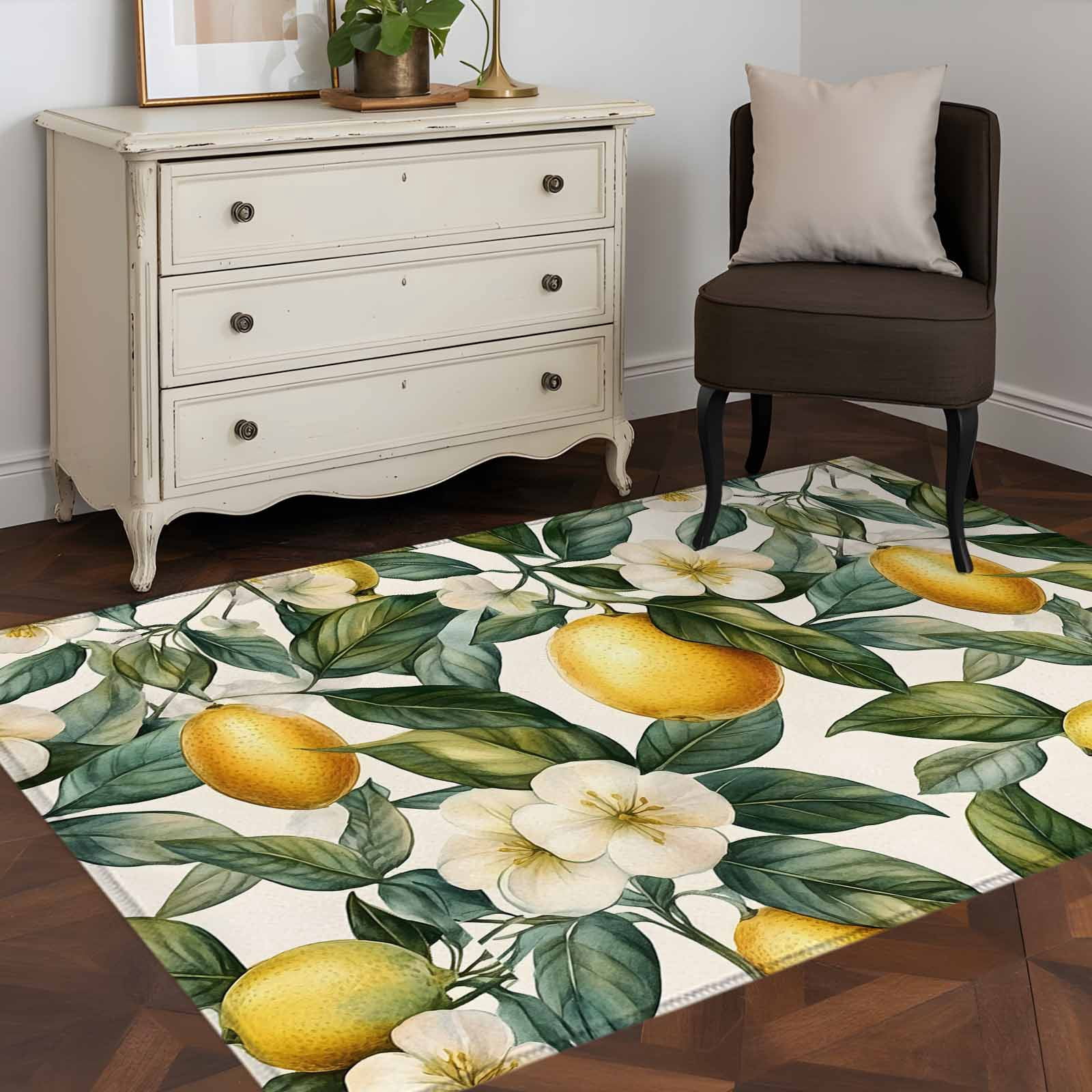 3'x5' Area Rugs, Watercolor Lemon Indoor Outdoor Area Rug for Living ...