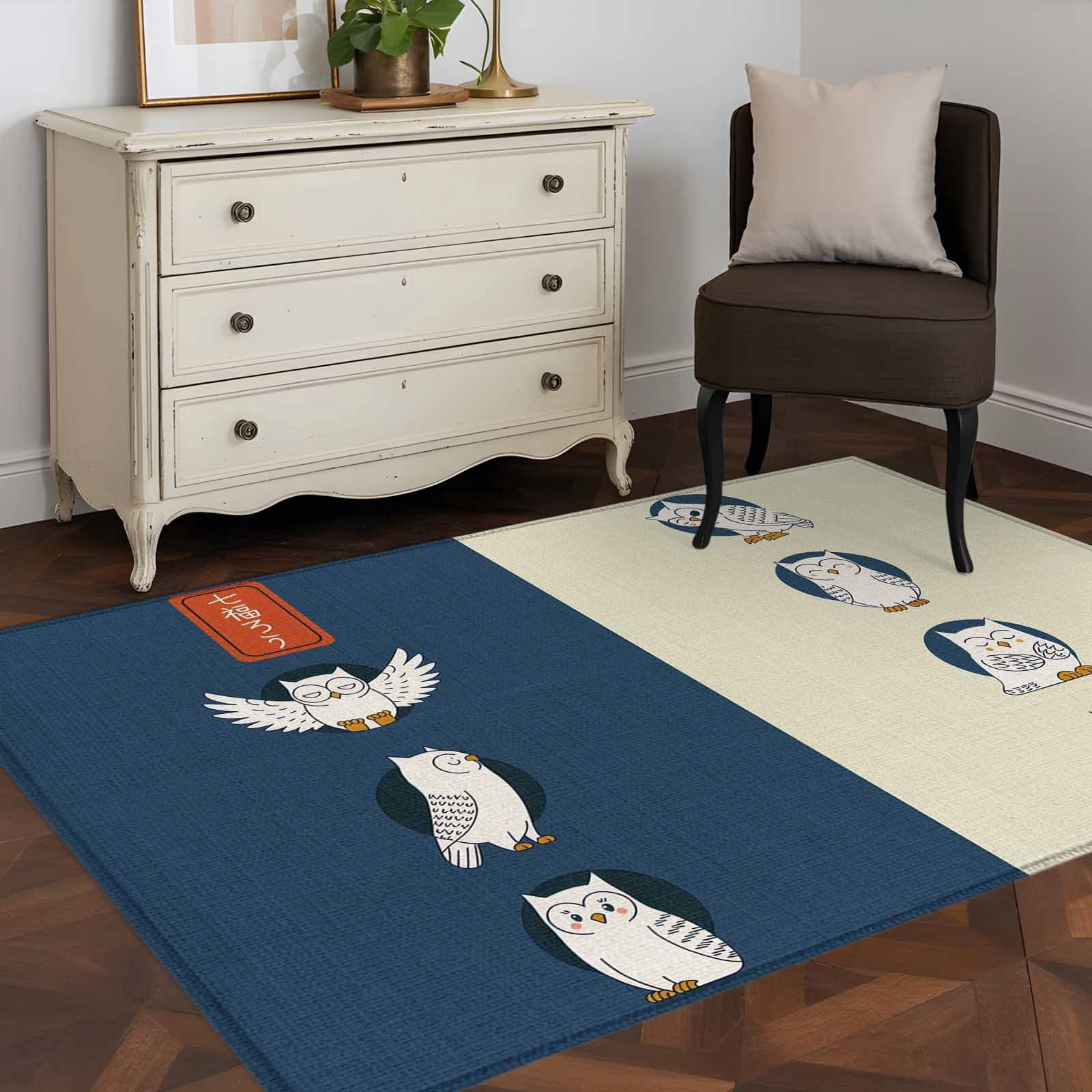 3'x5' Area Rugs, White Cute Owls Indoor Outdoor Area Rug for Living ...