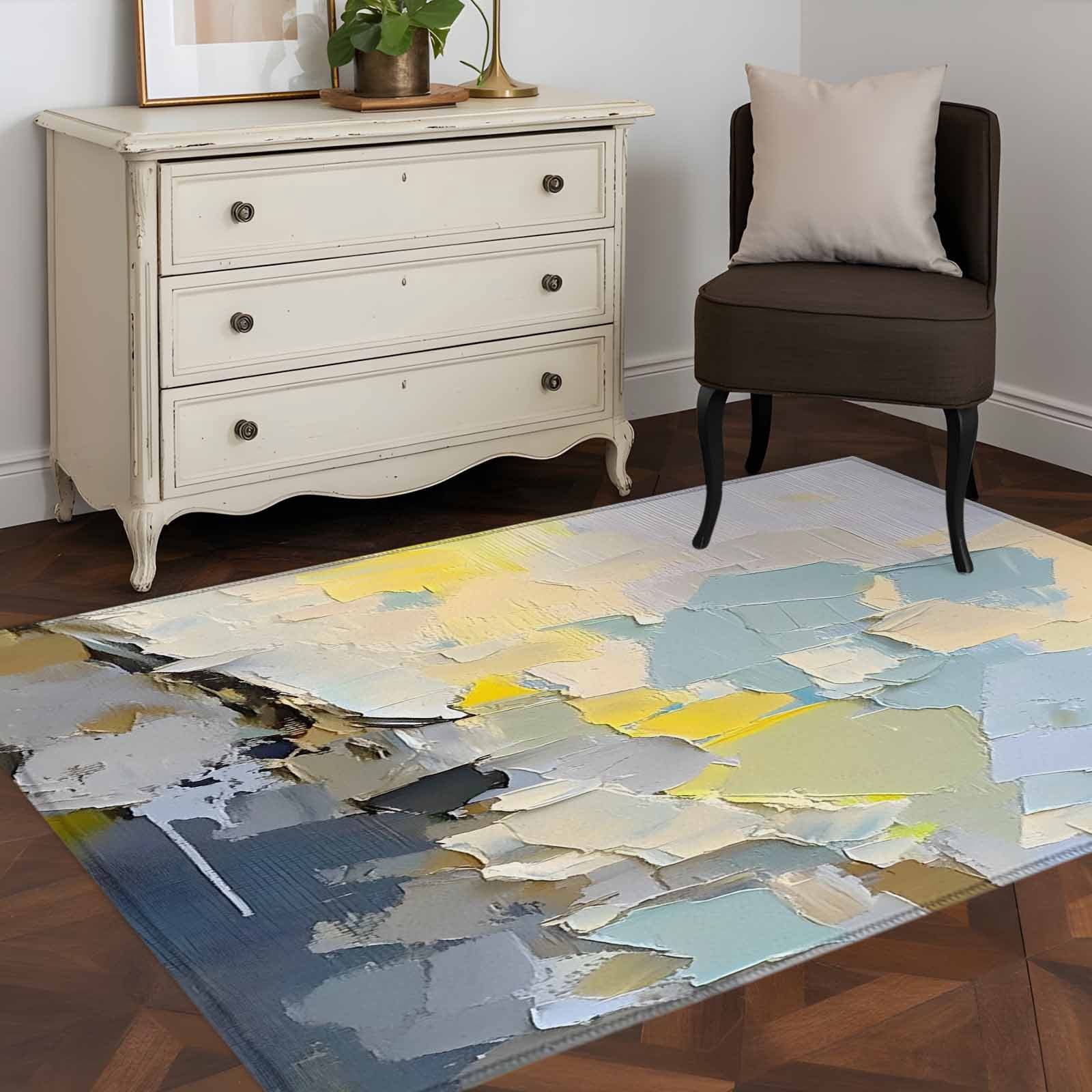 3'x5' Area Rugs, Yellow Blue Color Blocks Indoor Outdoor Area Rug for ...