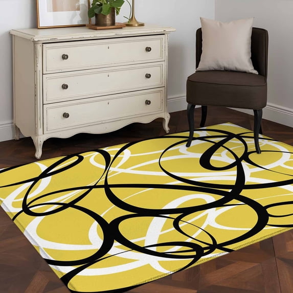3'x5' Area Rugs, Yellow Geometric Indoor Outdoor Area Rug for Living ...