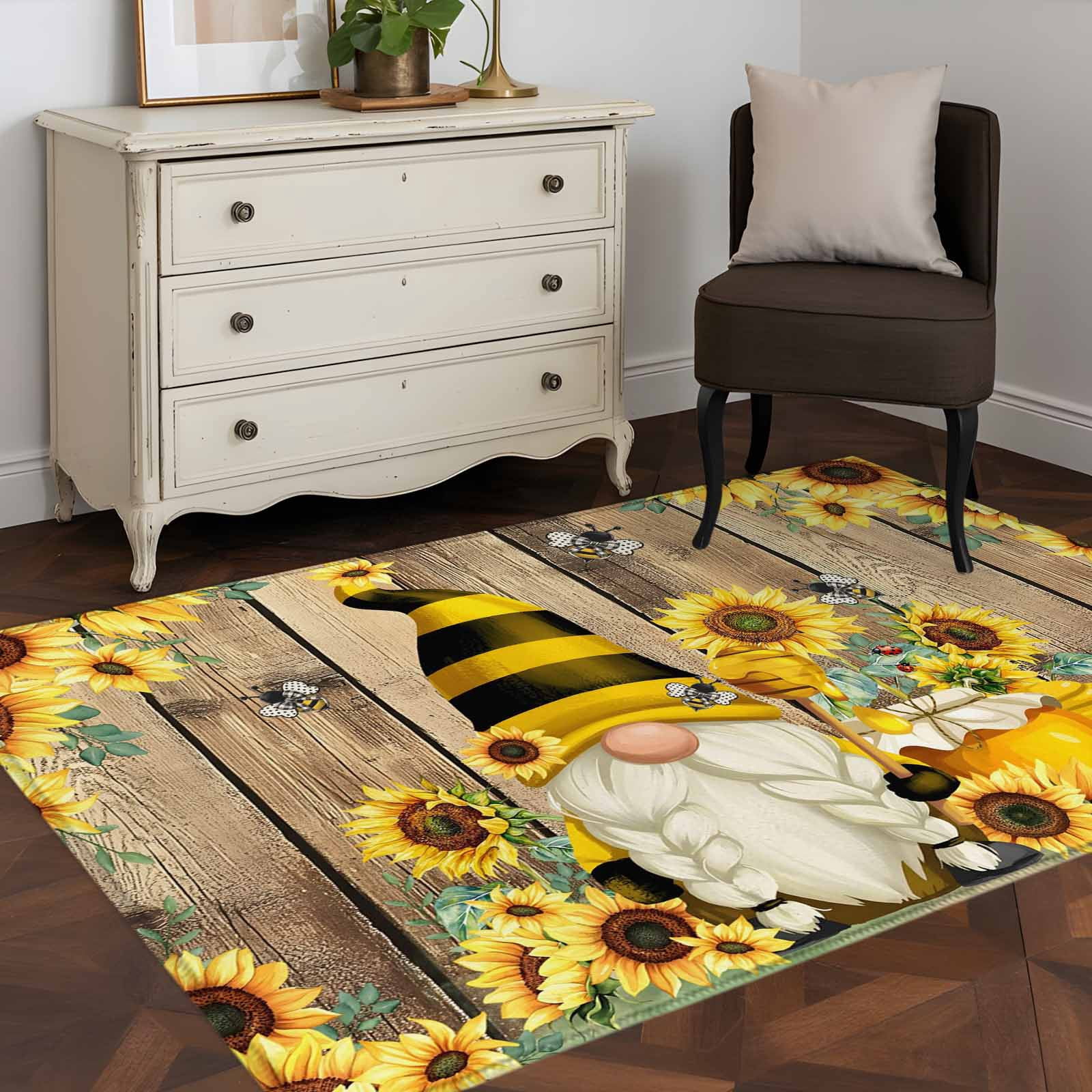 3'x5' Area Rugs, Yellow Sunflower Indoor Outdoor Area Rug for Living ...