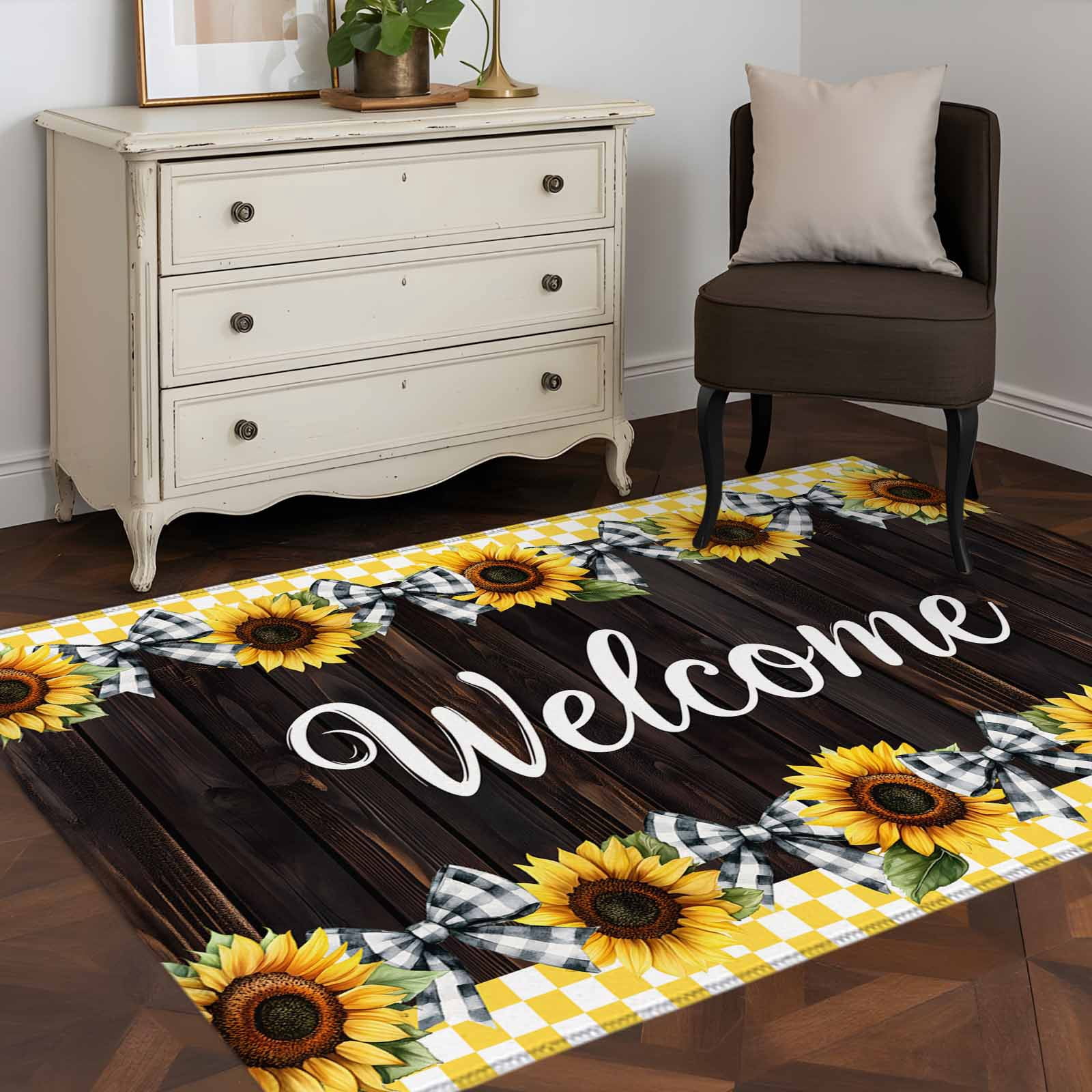 3'x5' Area Rugs, Yellow Sunflower Indoor Outdoor Area Rug for Living ...