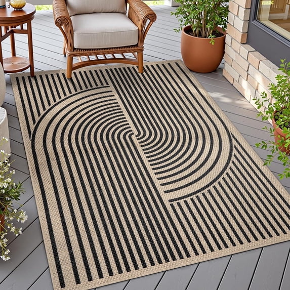 3'x5' Black Rainbow Boho Outdoor Rug - Non-Slip Thin Washable Farmhouse ...