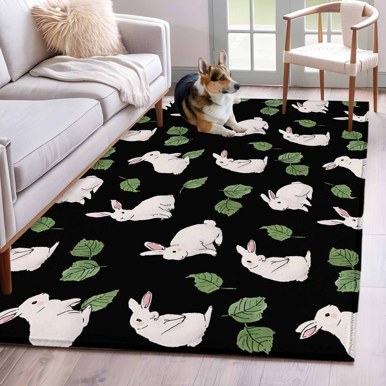 3'x5' Rug for Living Room Bedroom, Cute Rabbits Washable Area Rugs Non ...