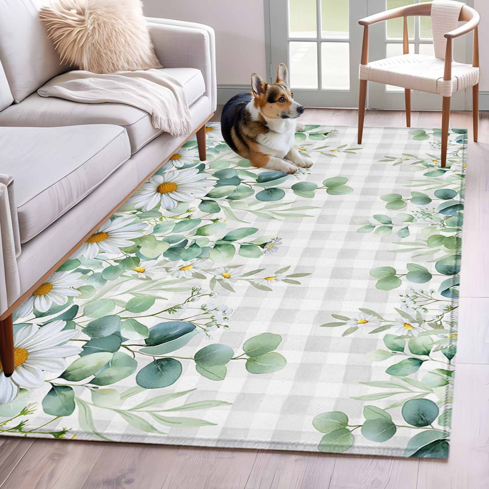 3'x5' Rug for Living Room Bedroom, Eucalyptus Leaves Washable Area Rugs ...