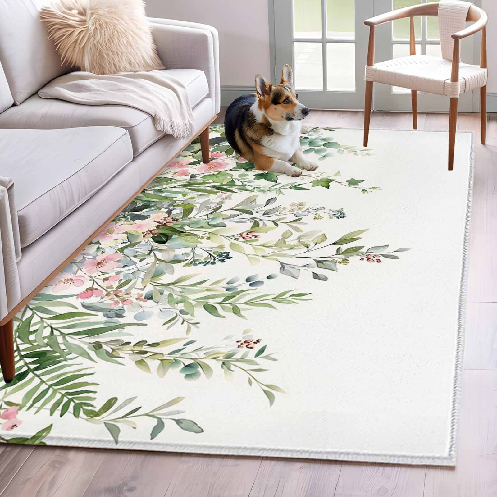 3'x5' Rug for Living Room Bedroom, Sage Green Eucalyptus Washable Area ...
