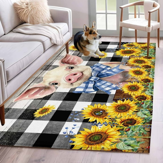 3'x5' Rug for Living Room Bedroom, Sunflowers Pig Washable Area Rugs ...