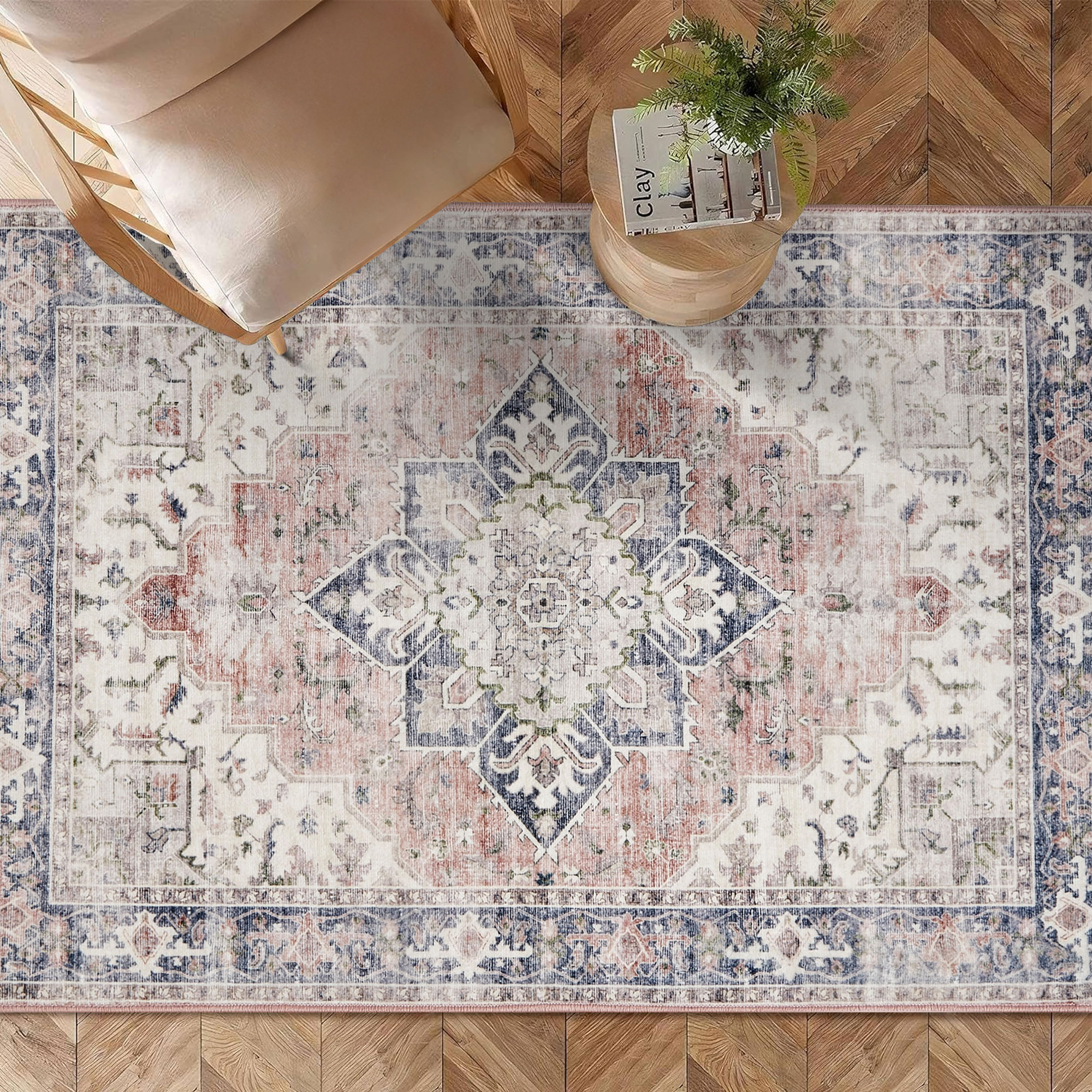 3'x5' Washable Pink Rug for Living Room, Bedroom, Entryway, Kitchen ...