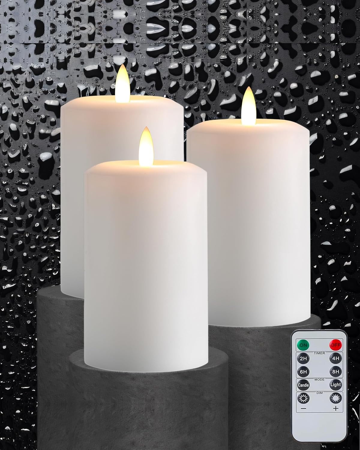 3"x6" Flickering Flameless Candles with Remote Timer, Real Wax, White ...