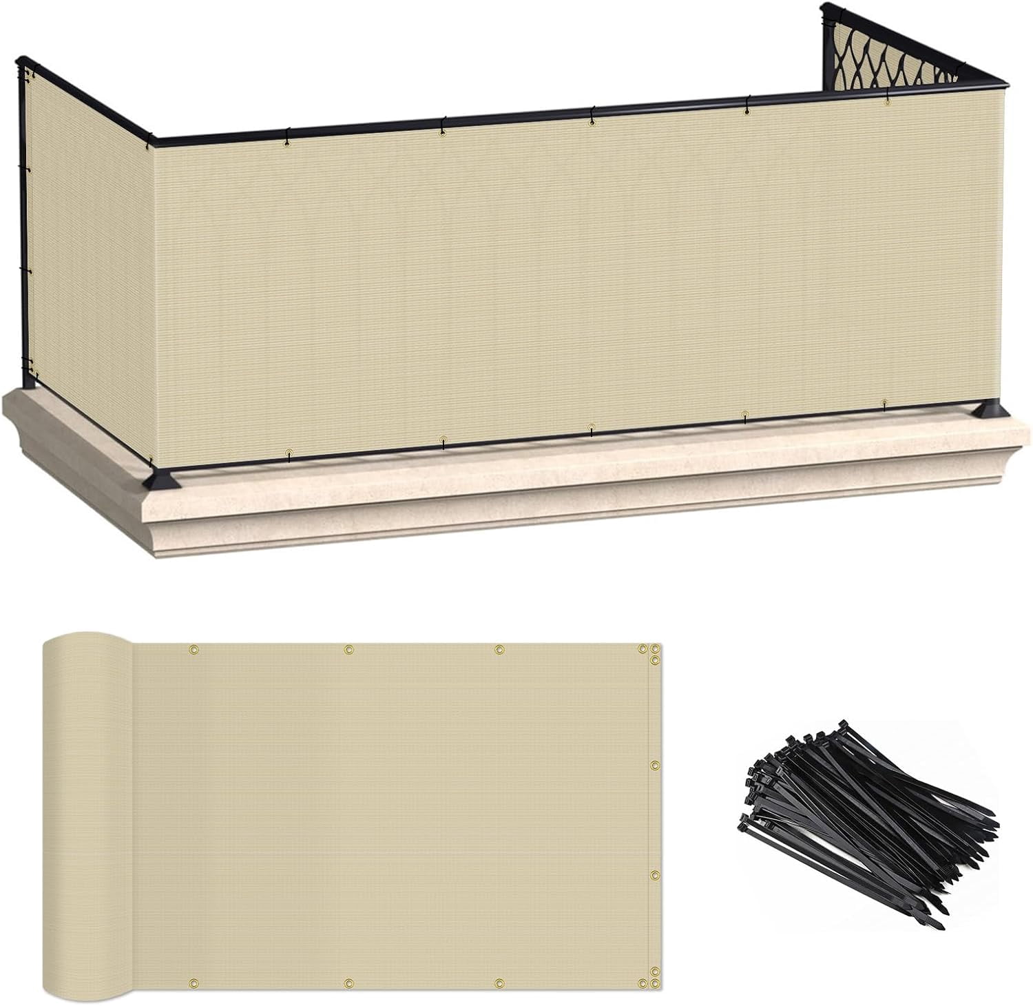 3'x69' Balcony Privacy Fence Screen with Zip Ties, Outdoor UV ...