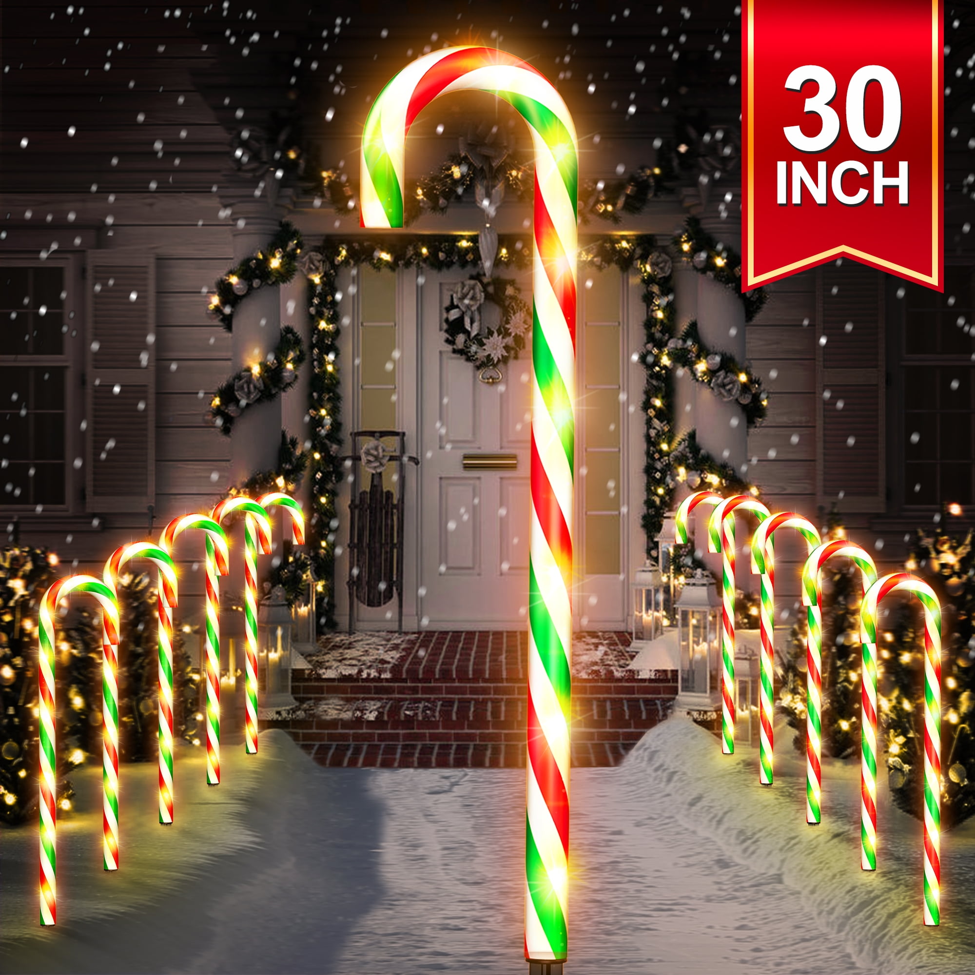 30" 10PK 120LED Christmas Candy Cane Pathway Lights Outdoor Yard ...