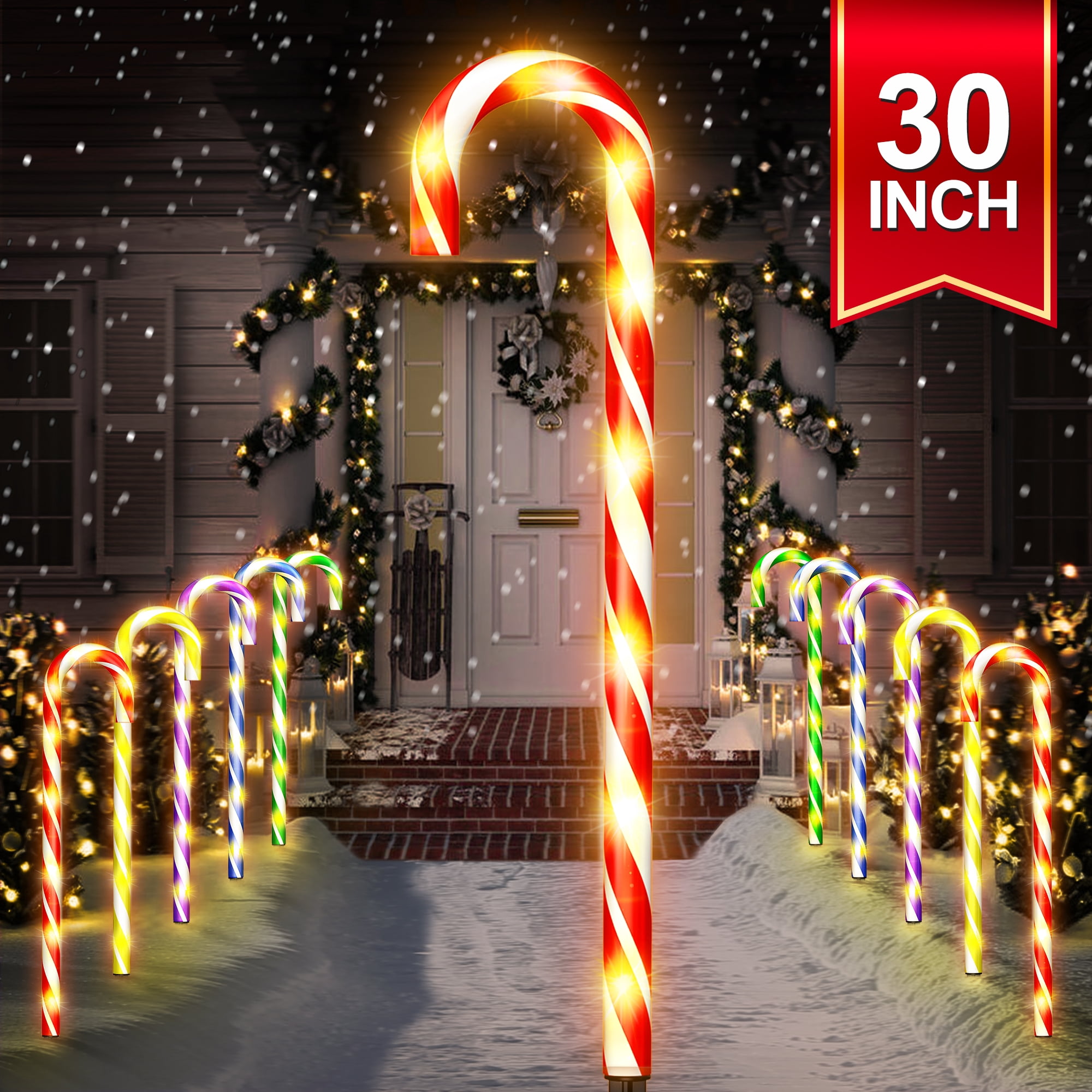 30" 10PK 120LED Christmas Candy Cane Pathway Lights Outdoor Yard ...