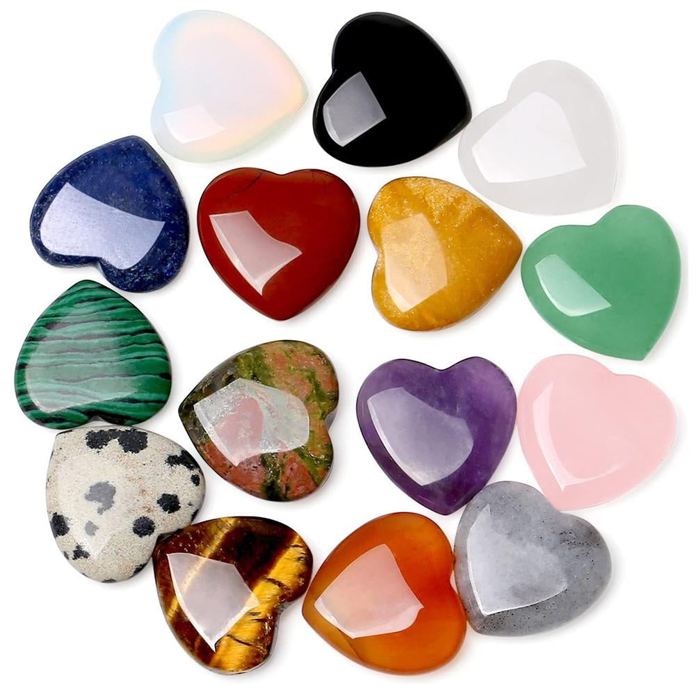 30/15Pcs Heart-shaped Natural Crystals Carved Multicolor Love Gemstone ...