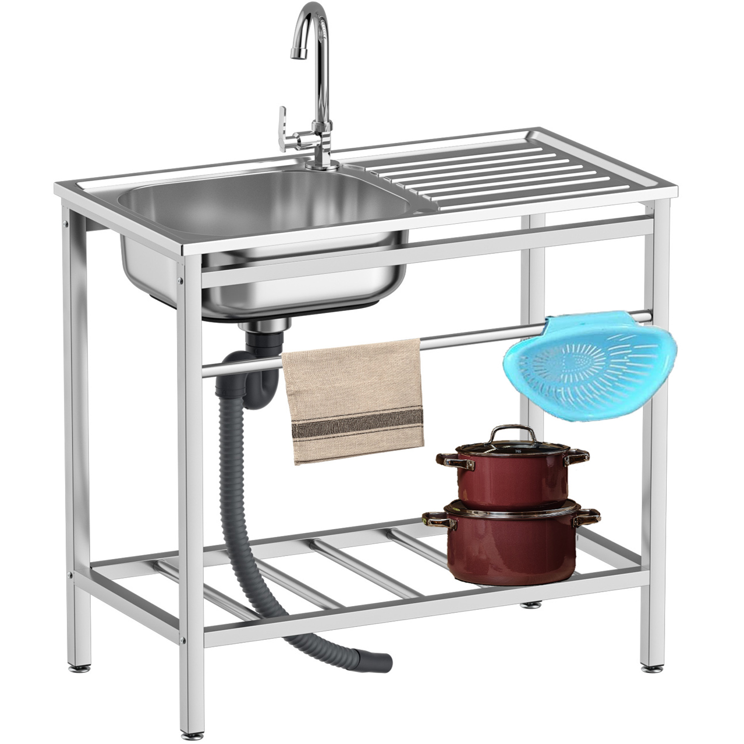 Wilprep Stainless Steel Kitchen Sink Commercial Work Table Utility Sink ...