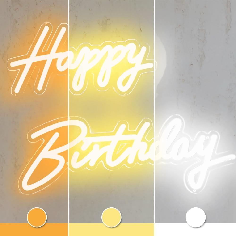 30/17 Inch Happy Birthday Neon Sign,3 Color Modes Happy Birthday Light ...