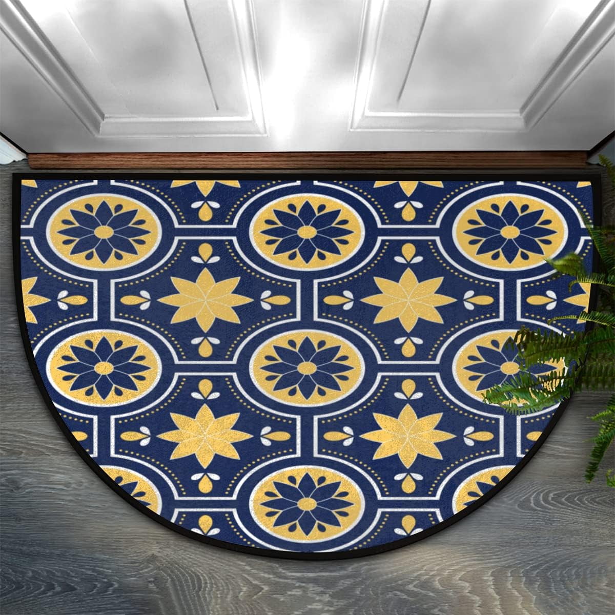 30*17inches Apular Funny Floor Tile Pattern Dark Blue & Yellow Half ...
