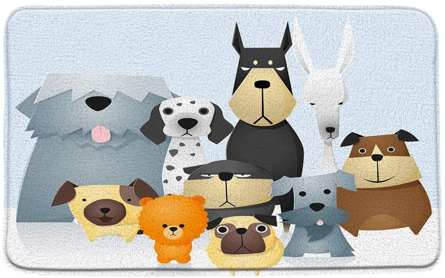 30*17inches Cartoon Dog Bath Mat, Cute Bulldog Puppy Animal Bathroom ...