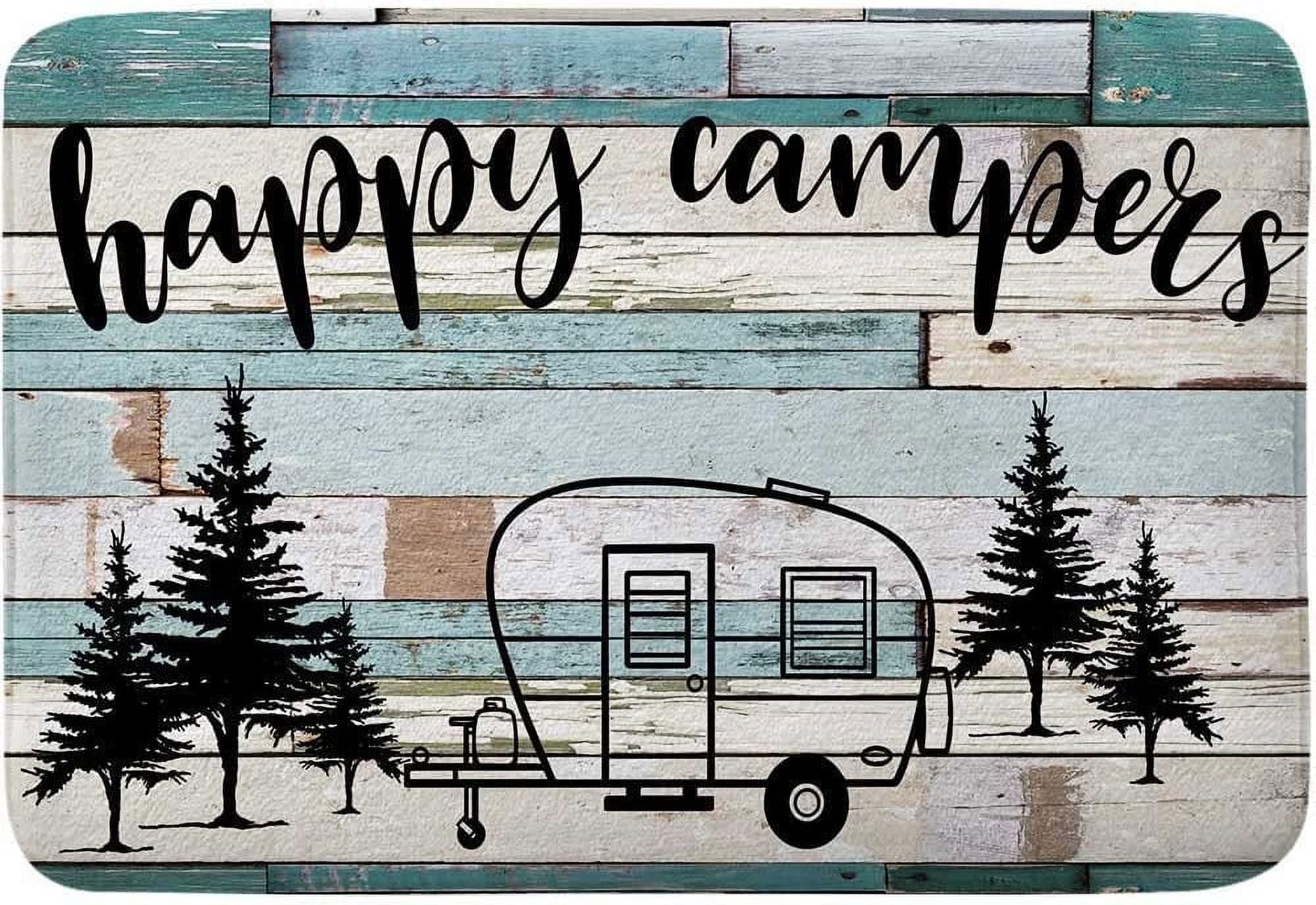 30*17inches Cute Doormat Indoor Happy Camper Bath Mat Bathtub Rug Retro ...