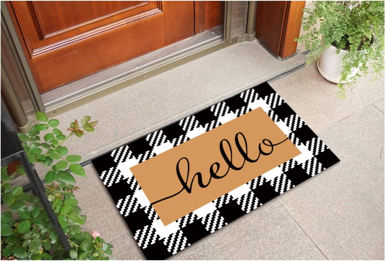 30*17inches Entryway Hello Door Mat , Non Slip Black and White Buffalo ...